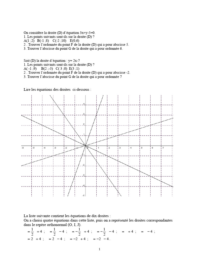E2 Equations de Droites | PDF
