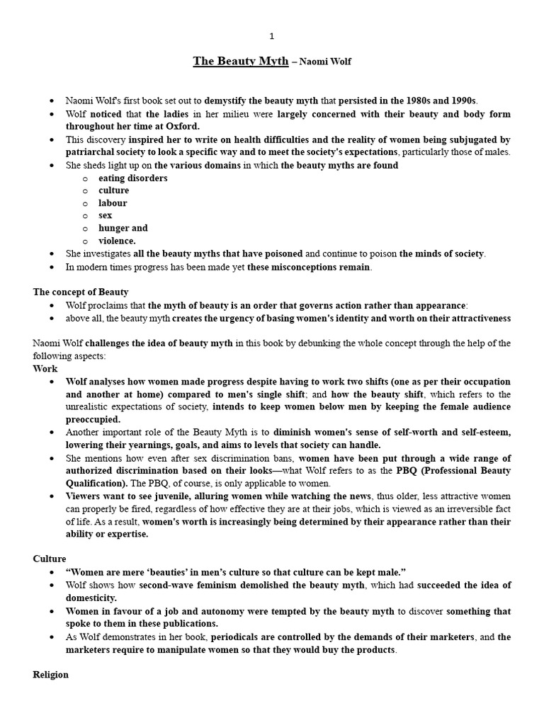 The Beauty Myth - Naomi Wolf - Study Material | PDF