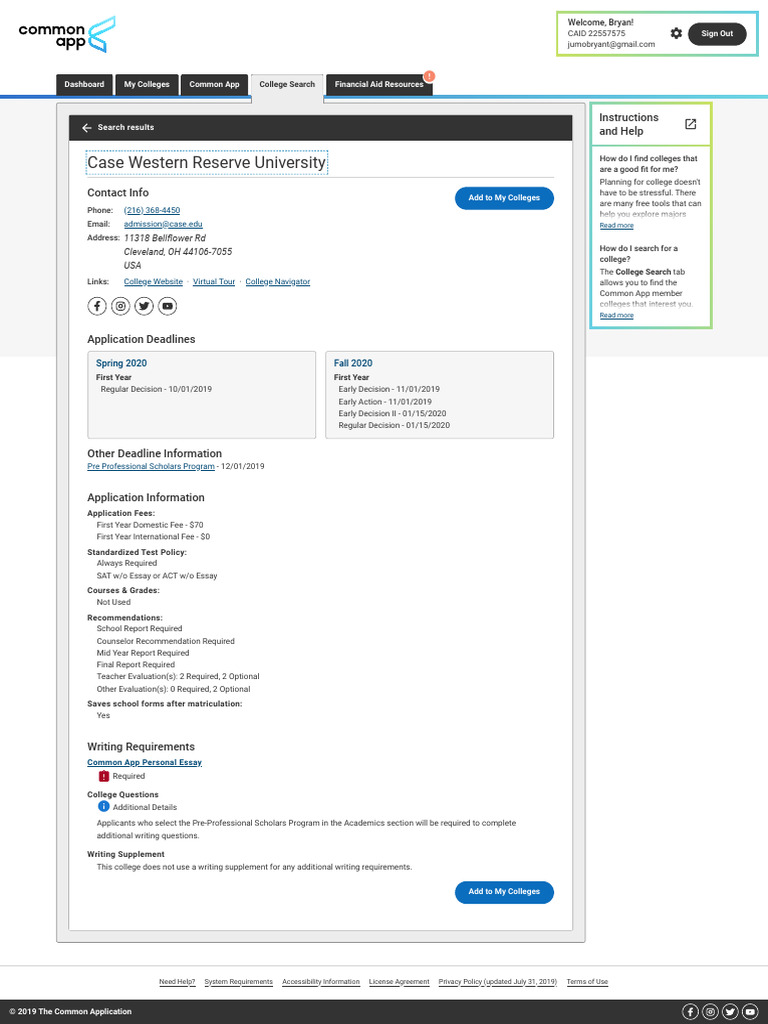 College Search - Common App | PDF