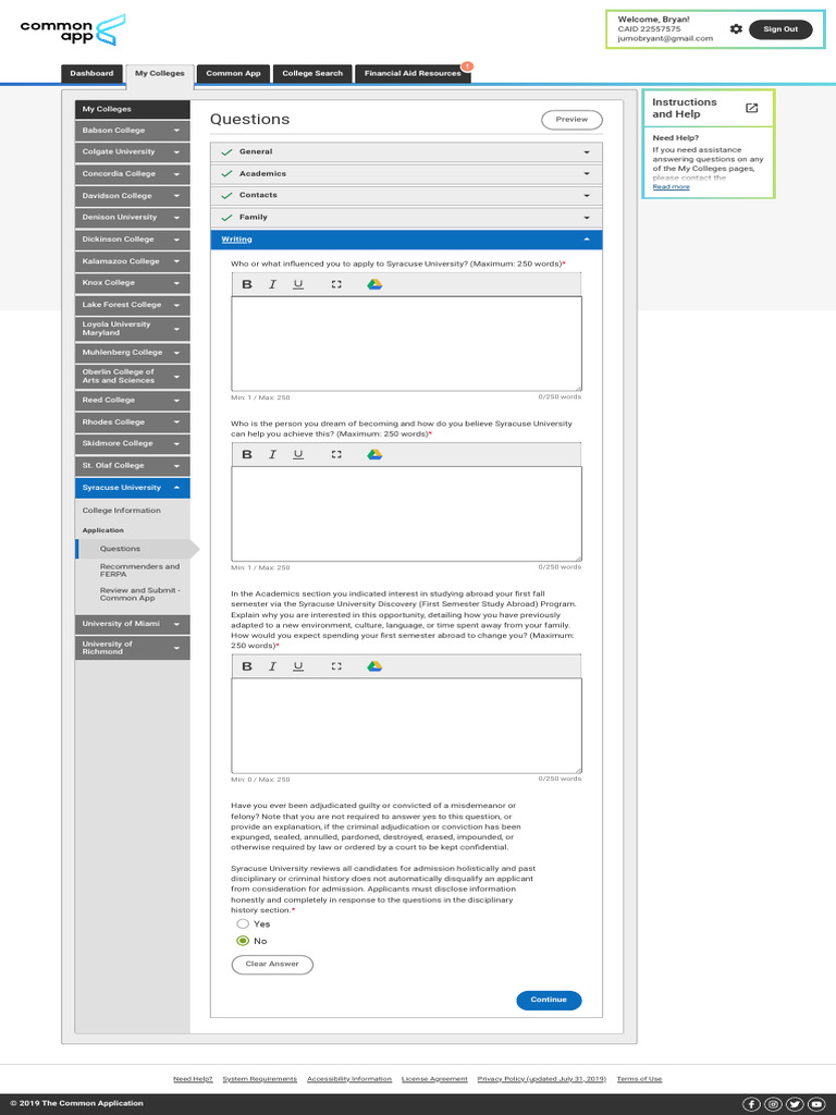 My Colleges - Common App | PDF
