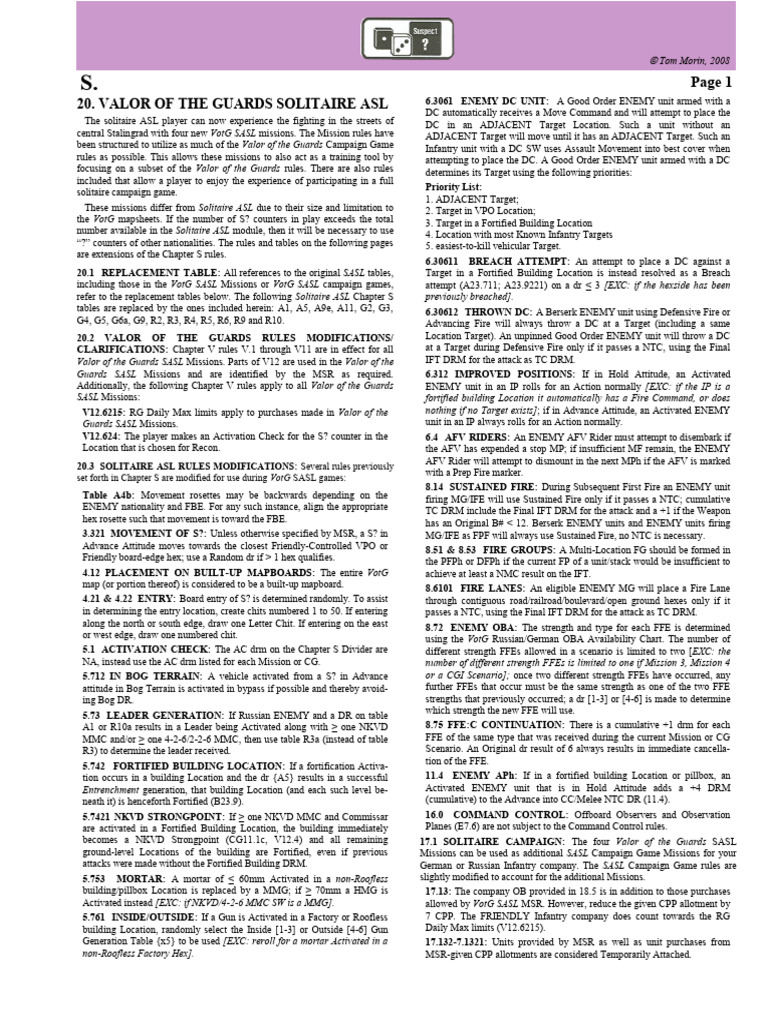 VotG Solitaire ASL | PDF