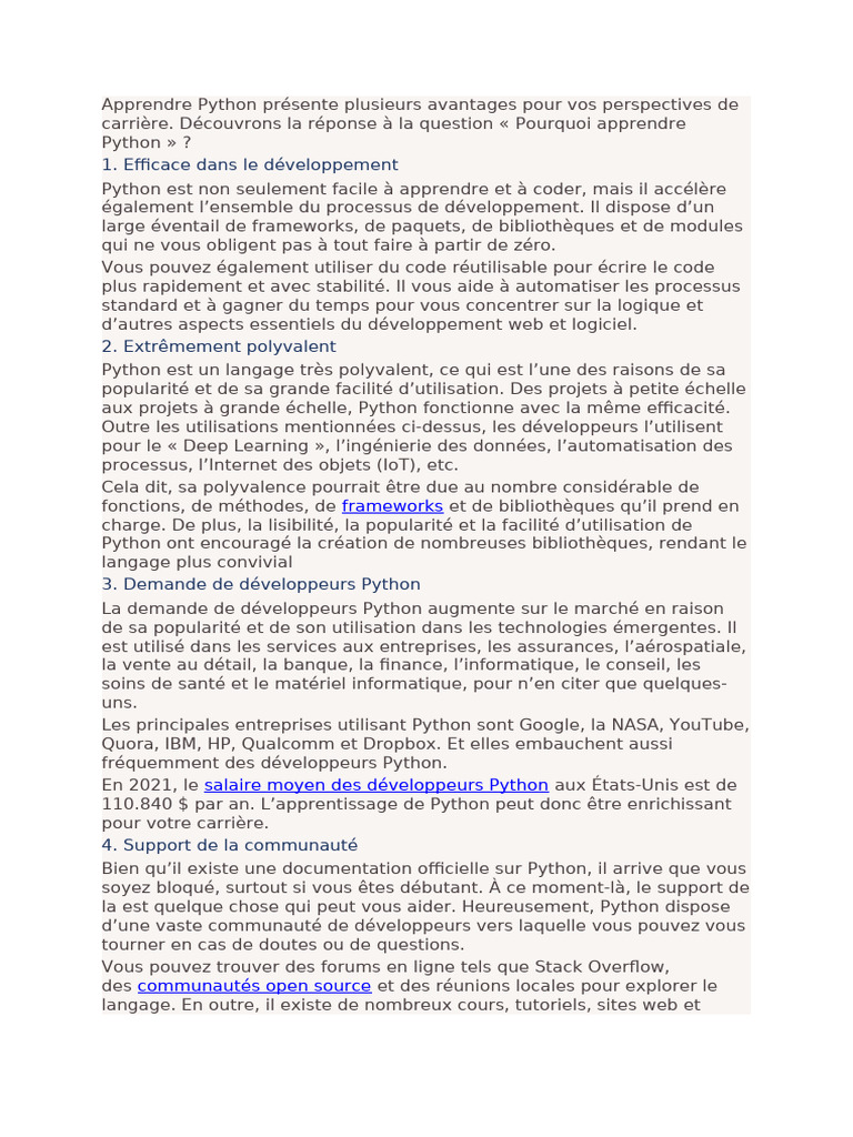 4 Avantages de L'apprentissage de Python | PDF