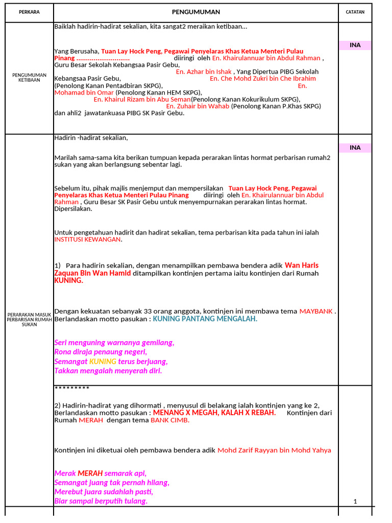 TEKS MC Hari Sukan - 13.10.2023 | PDF
