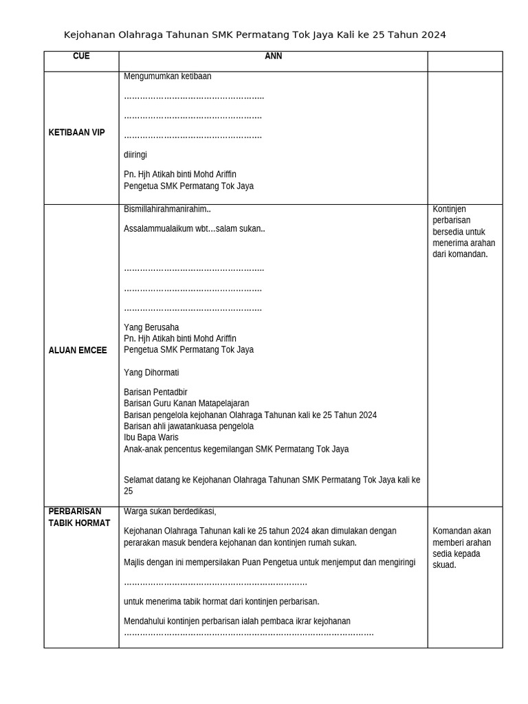 Teks Emcee Sukan 2024 | PDF