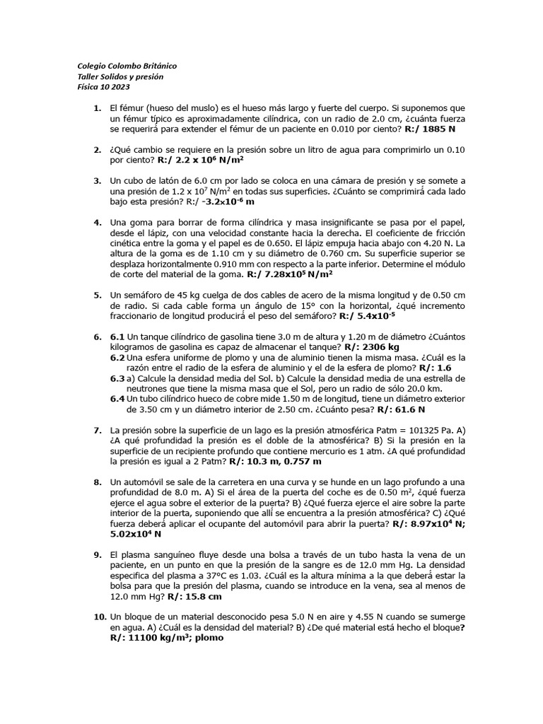 Taller Solidos Y Presion Pdf