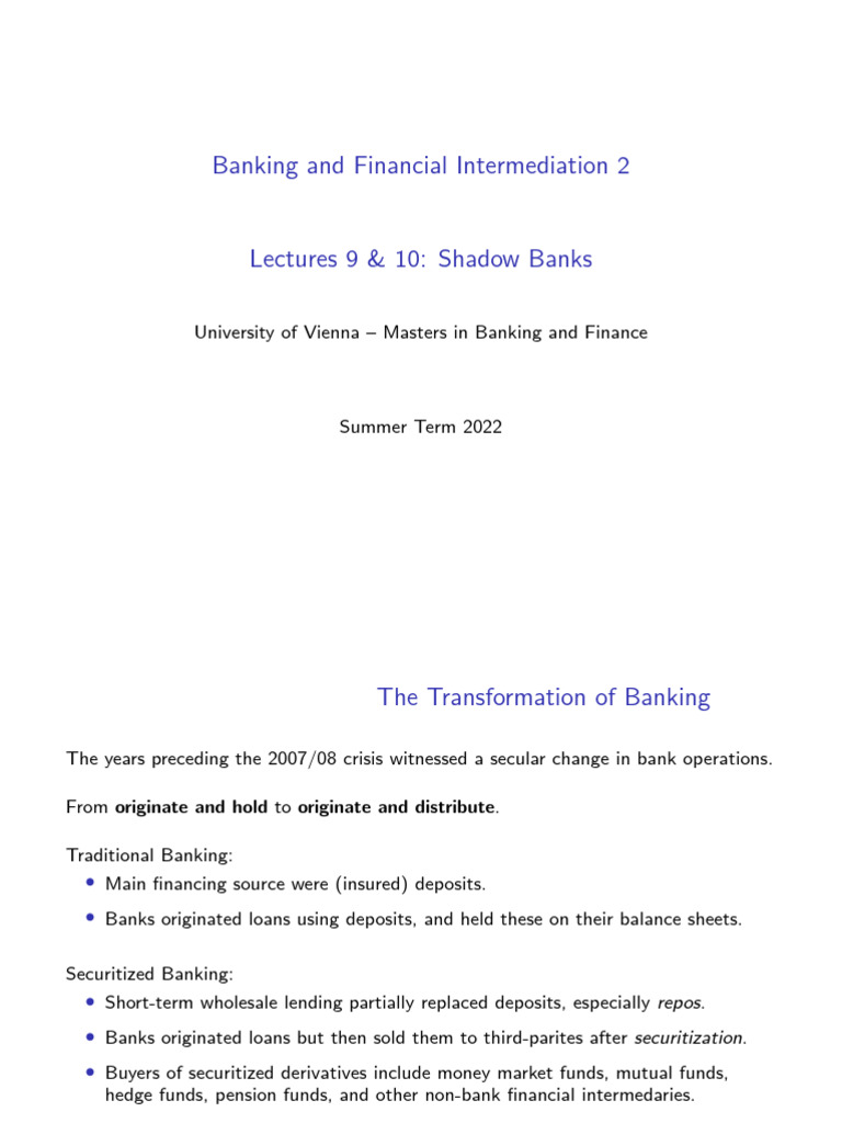 Week 5 Shadow Banks | PDF | Securitization | Shadow Banking System