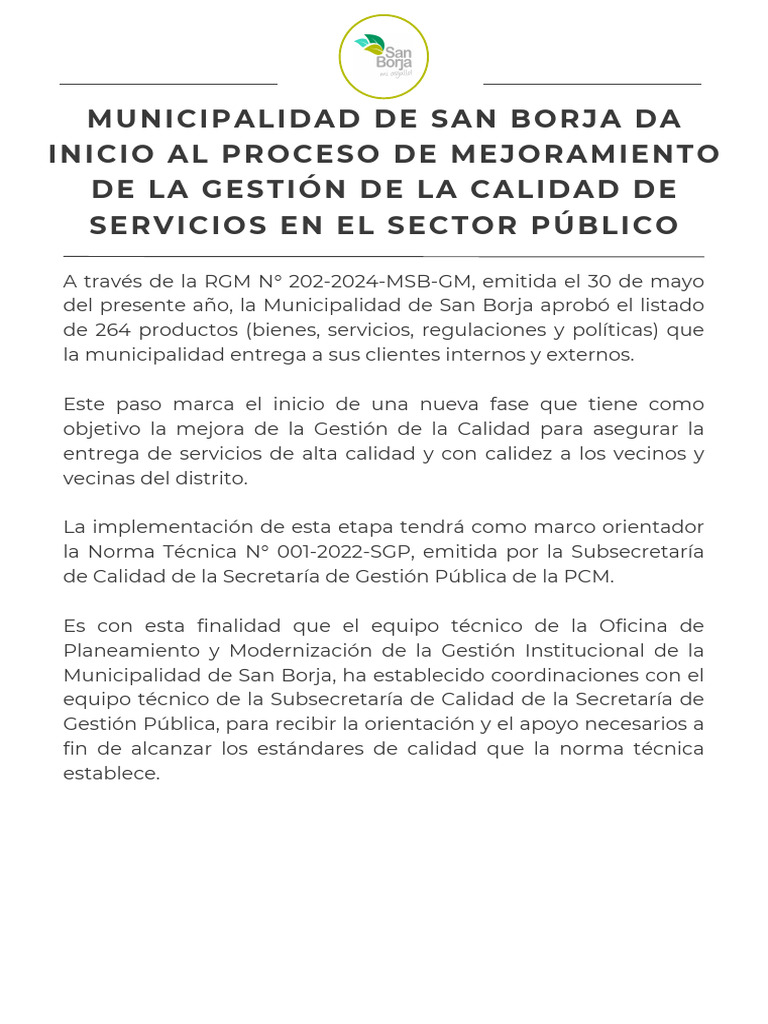 Nota Informativa 1 Municipalidad de San Borja Da Inicio Al Proceso de ...