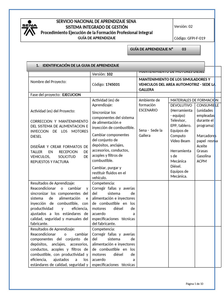 3 - GFPI-F-019 - Formato - Guia - de - Aprendizaje - EJECUCION - 1 | PDF | Motor de combustión ...