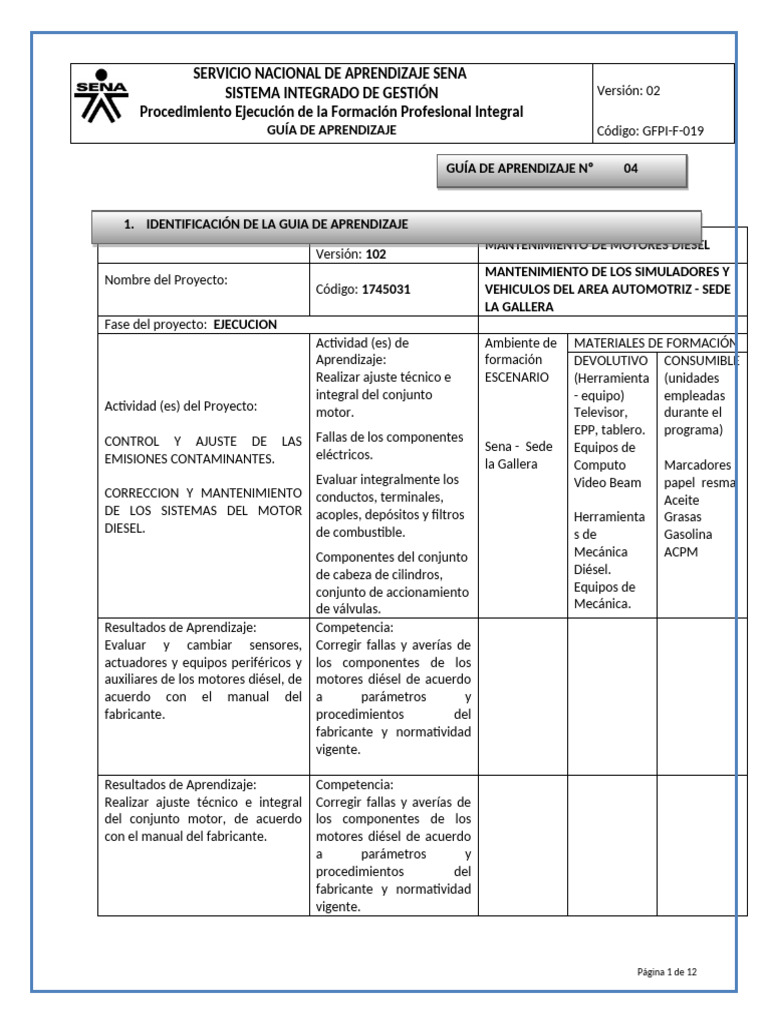 4 - GFPI-F-019 - Formato - Guia - de - Aprendizaje - EJECUCION - 2 | PDF | Motor de combustión ...