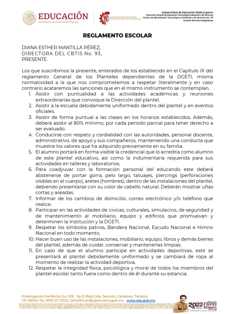 Reglamento Escolar | PDF