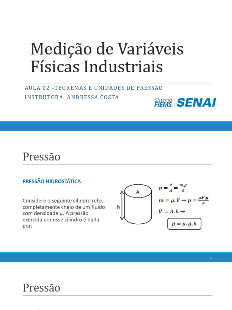 Aula02 - Teoremas e Unidades de Pressão | PDF