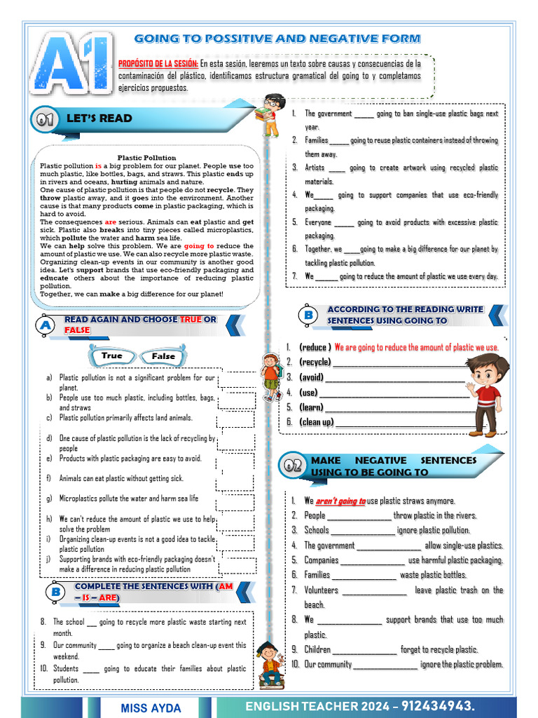 Ficha 01 - Sem 01 - Jec - A1 - Going To Possitive and Negative Form | PDF | Recycling | Plastic