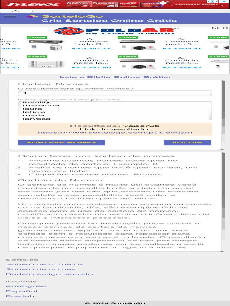 Sorteio de Nomes Online Grátis - SorteioGo | PDF