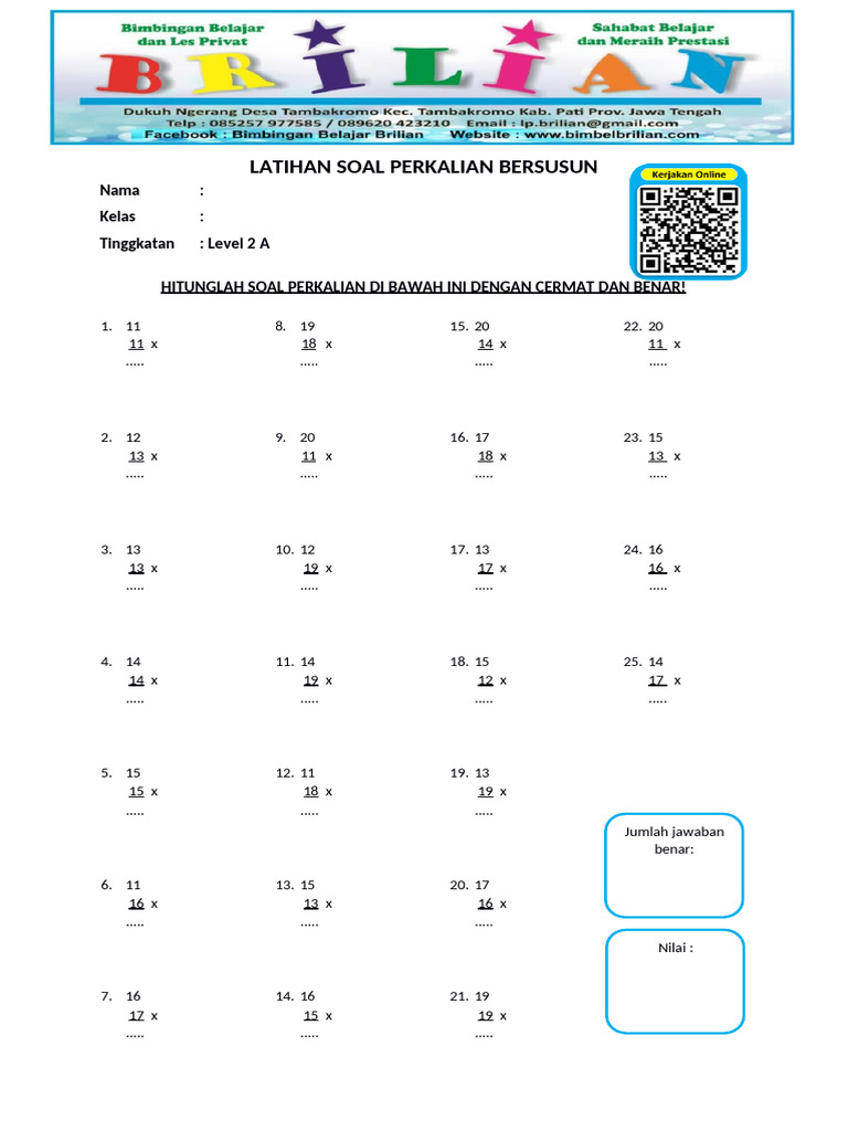 Soal Perkalian Bersusun Level 2 A | PDF