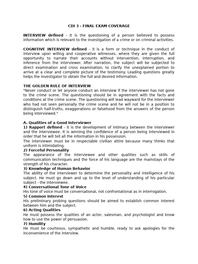 Cdi 3 Final Exam Coverage | PDF