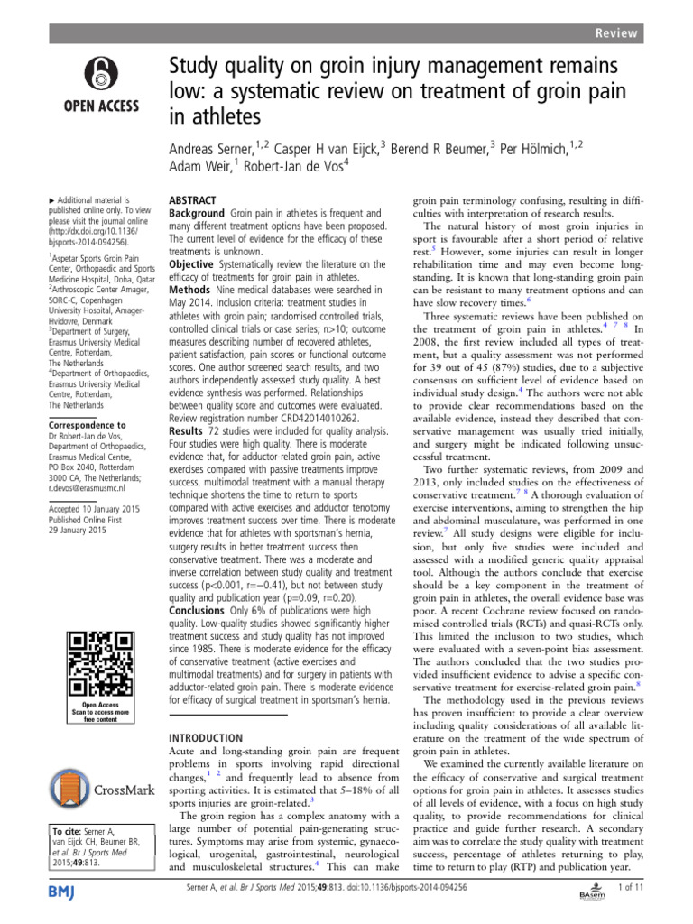Study Quality On Groin Injury Management Remains Low A Systematic ...