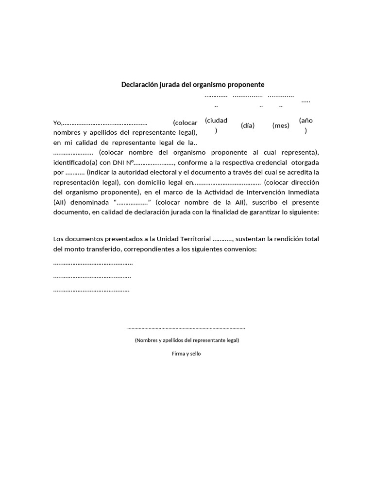 Declaración Jurada Del Organismo Proponente - Corregido | PDF