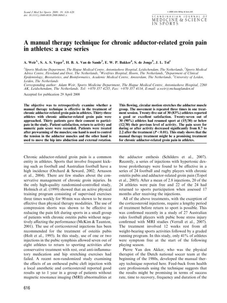 A Manual Therapy Technique For Chronic Adductor-Related Groin Pain in ...
