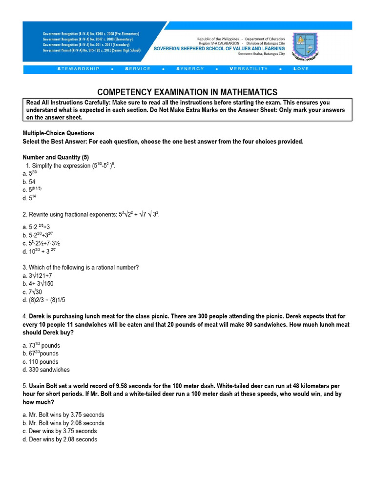 Competency Exam Math For Teachers | PDF