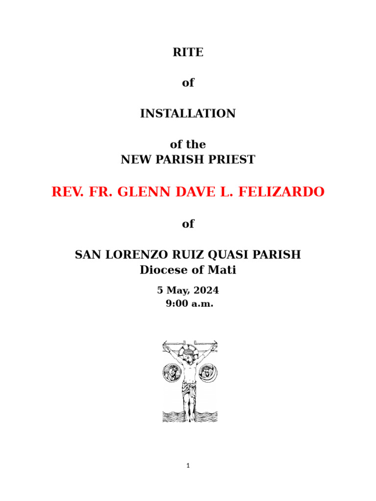 Rite of Installation of The New Parish Priest 2024 | PDF