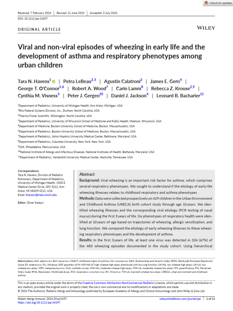 Viral and Non-Viral Episodes of Wheezing in Early Life and The ...