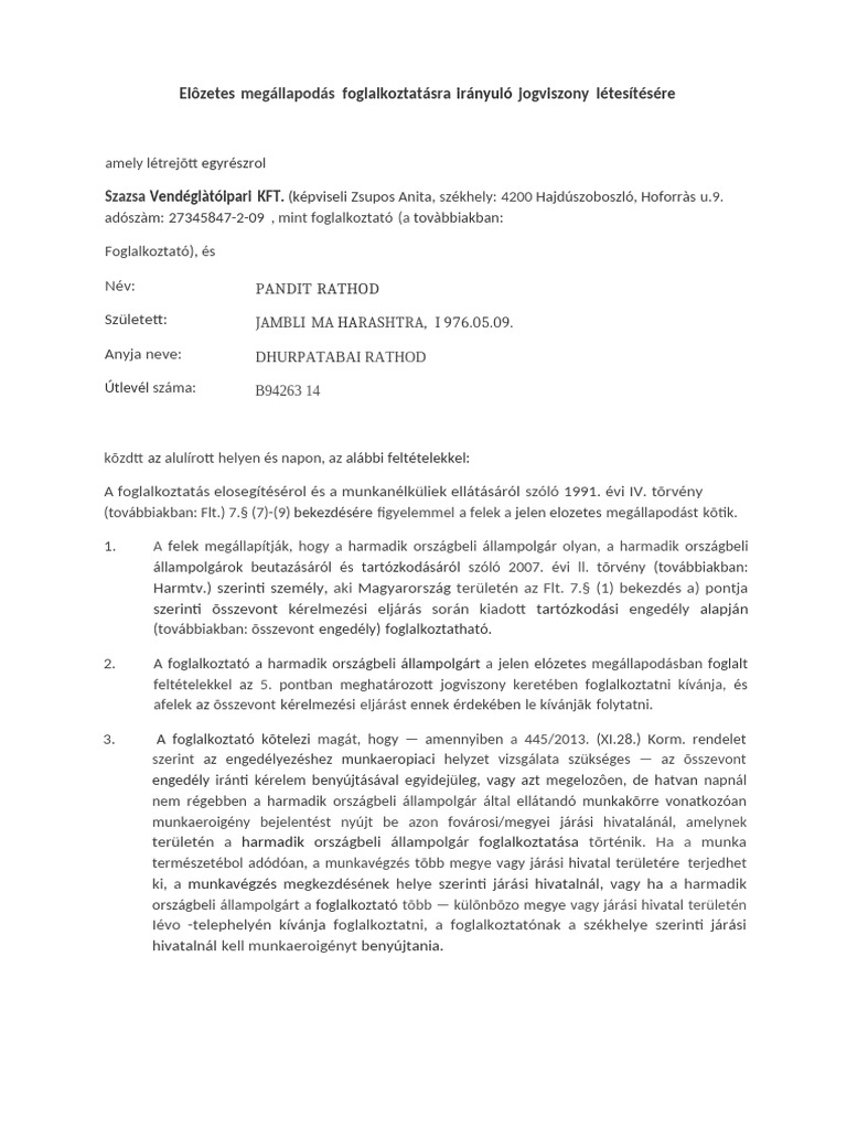 Hungary Work Permit-Pandit Rathod | PDF