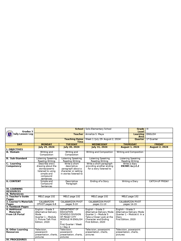 Dll-English-Q1-Week 1 | PDF