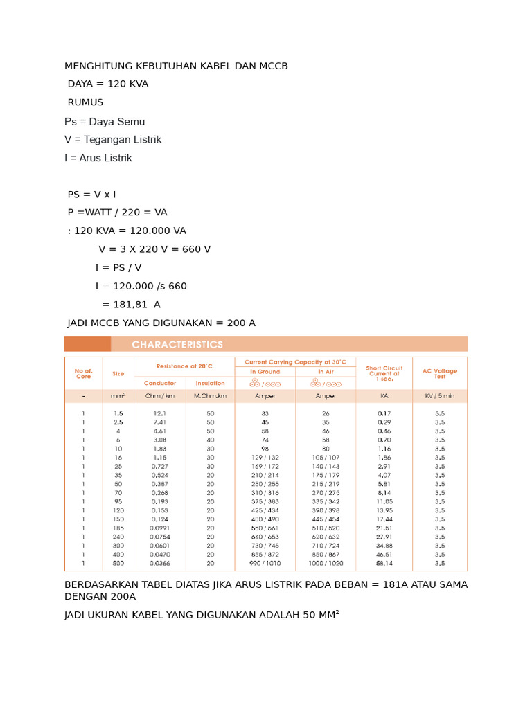MENGHITUNG KEBUTUHAN KABEL DAN MCCB - Docx-1 | PDF