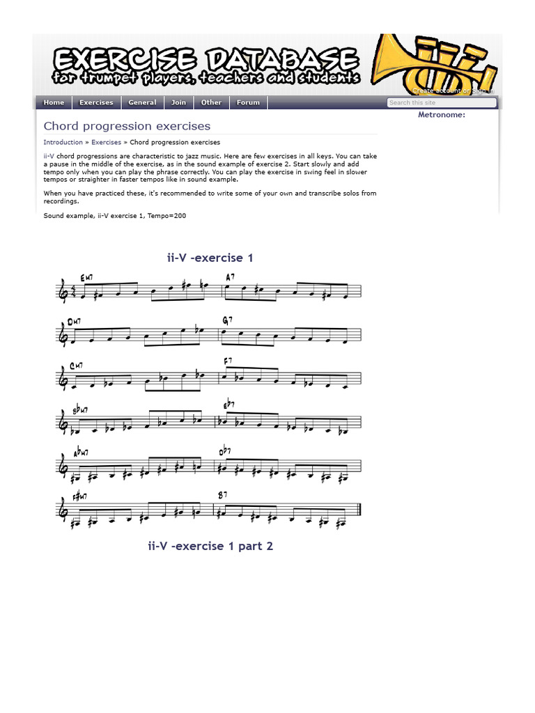 Chord Progression Exercises - Trumpet Exercise Database | PDF