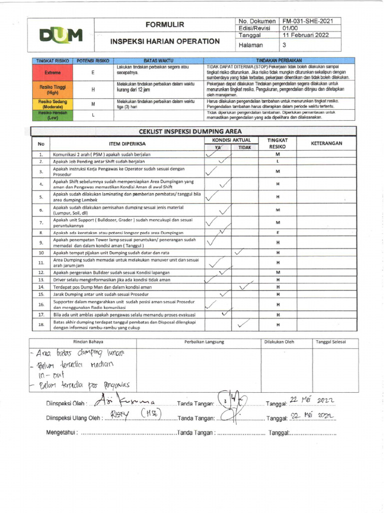 5a. Inspeksi Harian KLKH | PDF