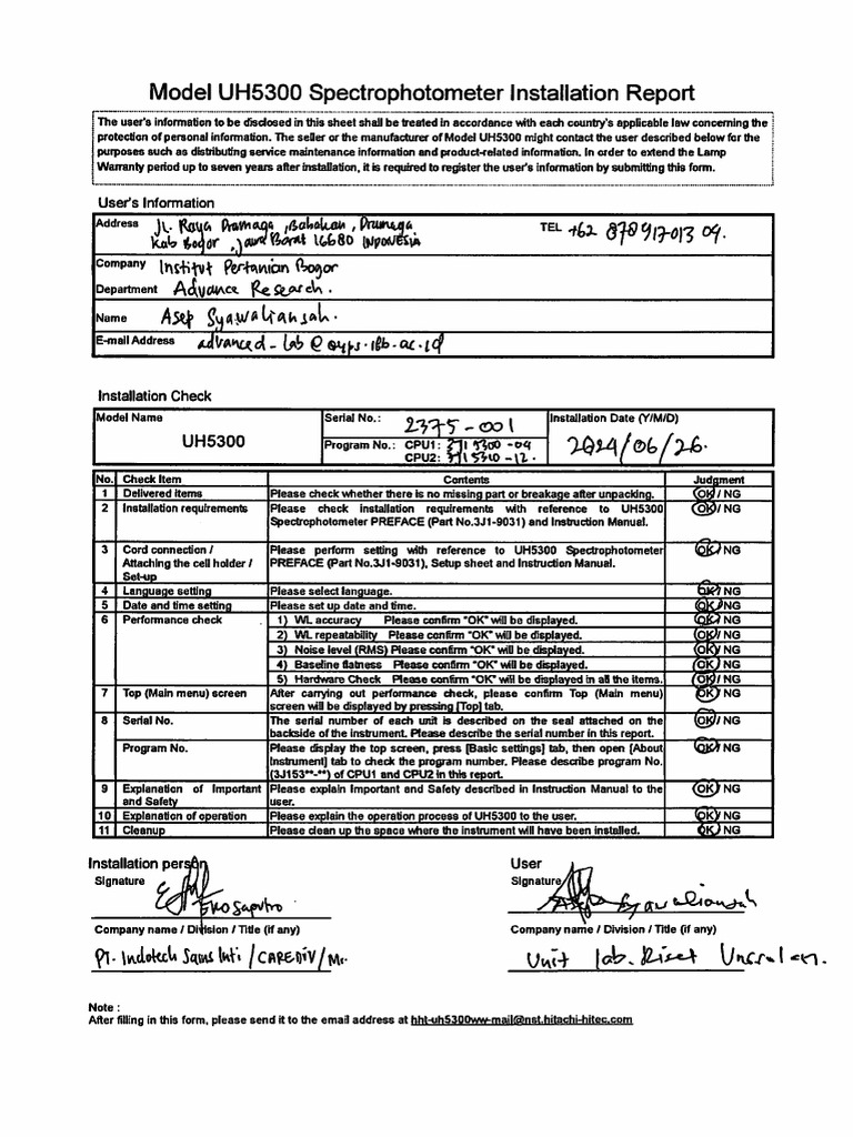 Installation Report UH 5300 - IPB | PDF