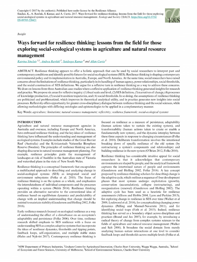 Ways Forward For Resilience Thinking | PDF