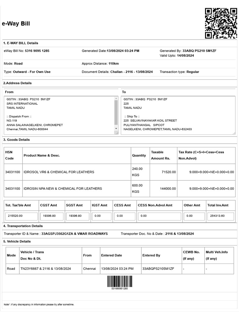 E-Way Bill - DC NO.2116 | PDF