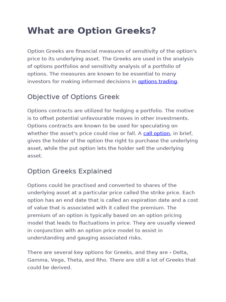 What Are Option Greeks | PDF