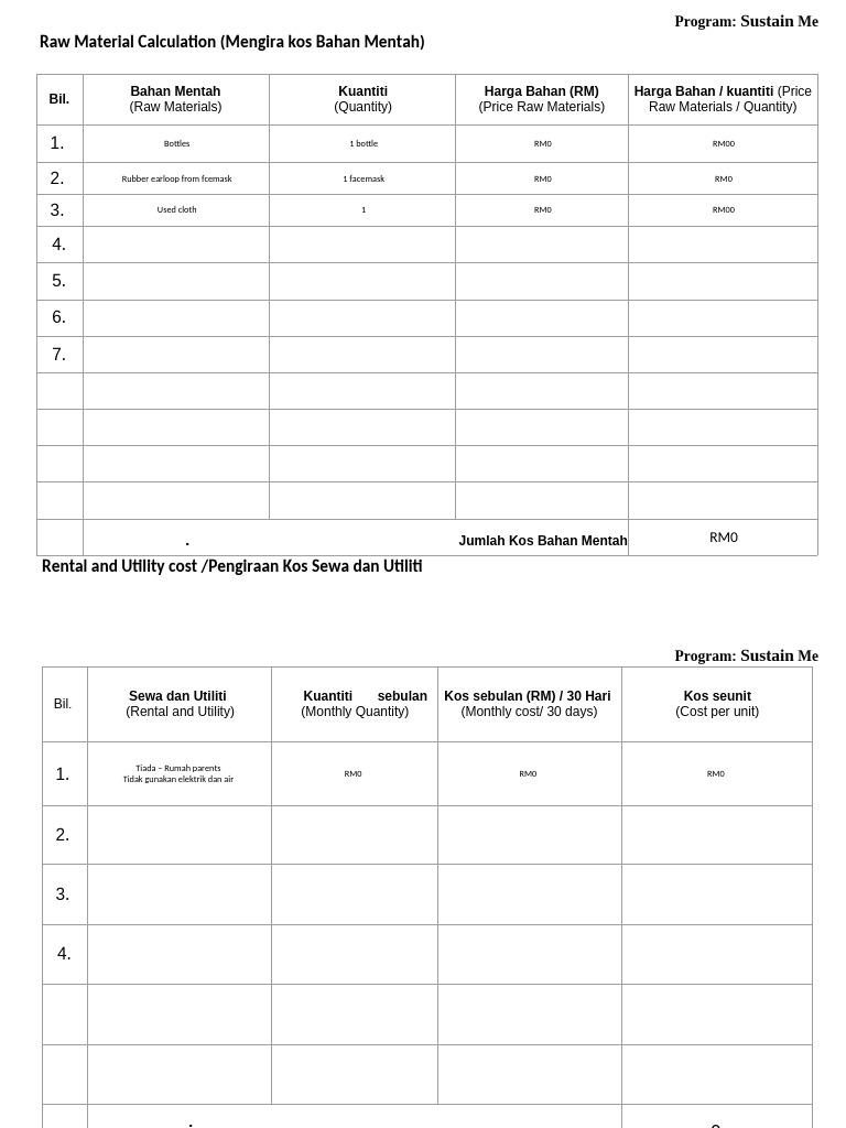 Program Sustain Me - Pengiraan Kos Produk | PDF