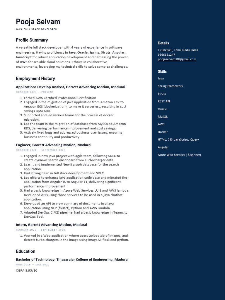 Java Full Stack Developer - Resume | PDF
