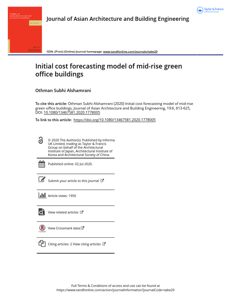 Initial Cost Forecasting Model of Mid-Rise Green Office Buildings | PDF