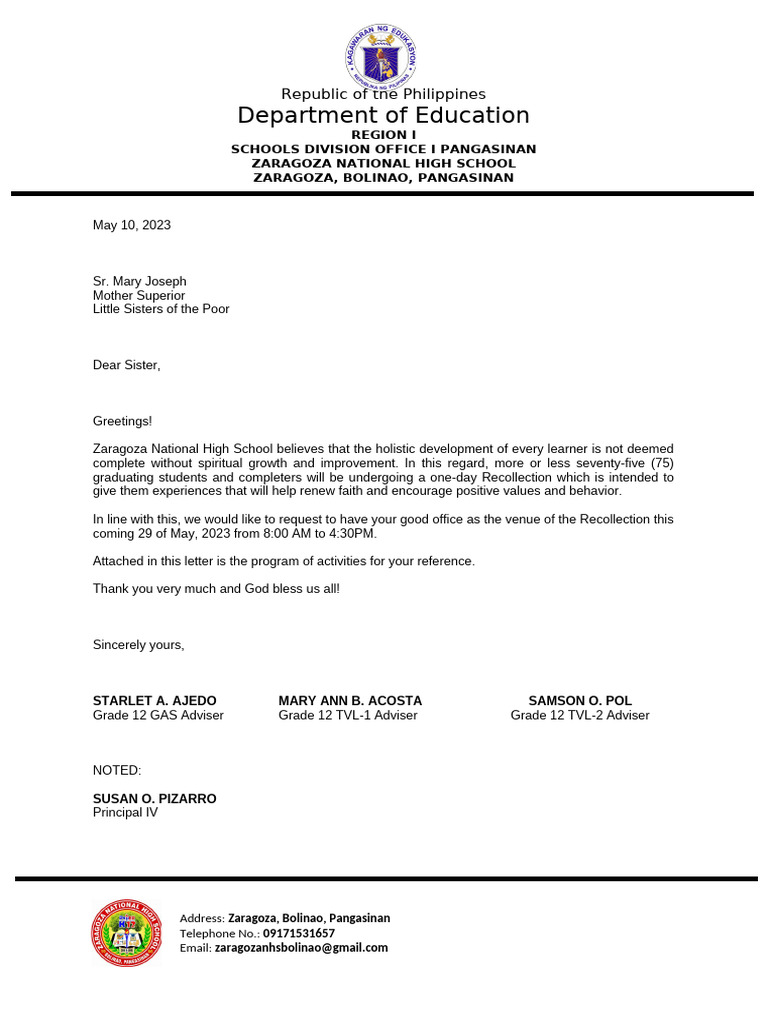 Letter For Request of Recollection | PDF