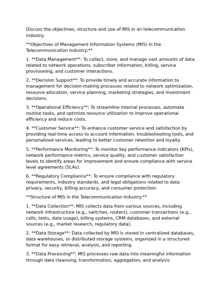 MIS in Telecommunication Industry | PDF