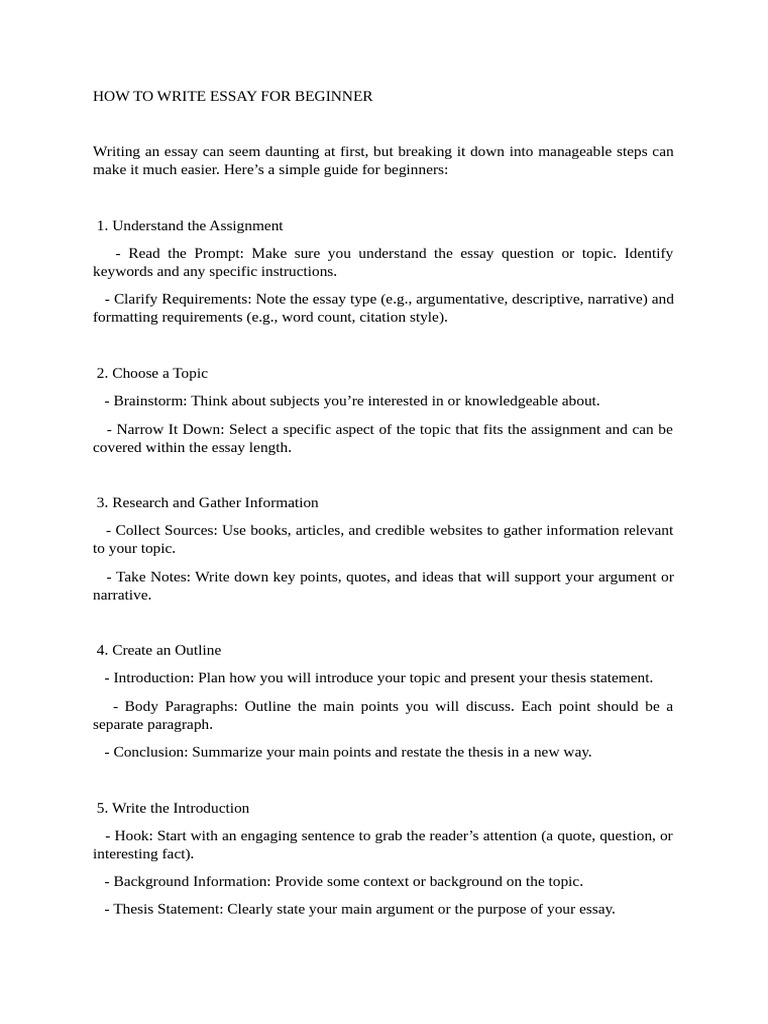 How To Write Essay For Beginner | PDF