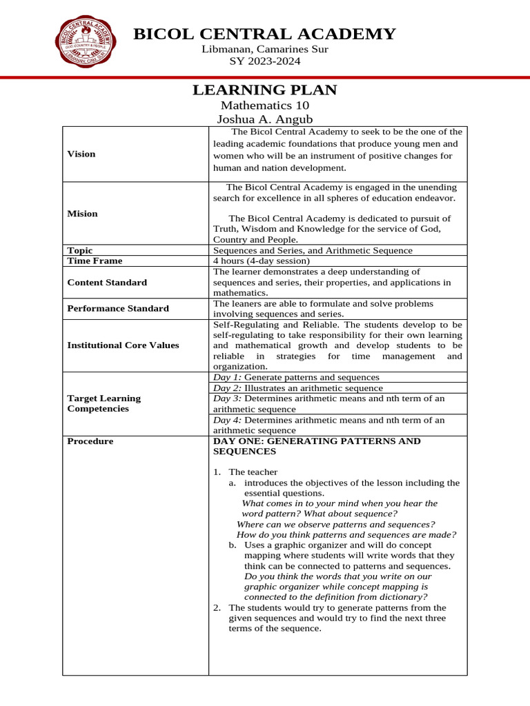 Math 10 Learning-Plan | PDF