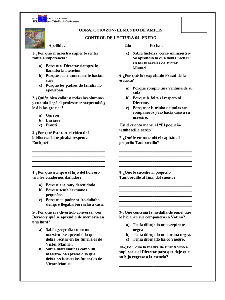 Plan Lector - Ficha 05 - Corazon - Enero | PDF