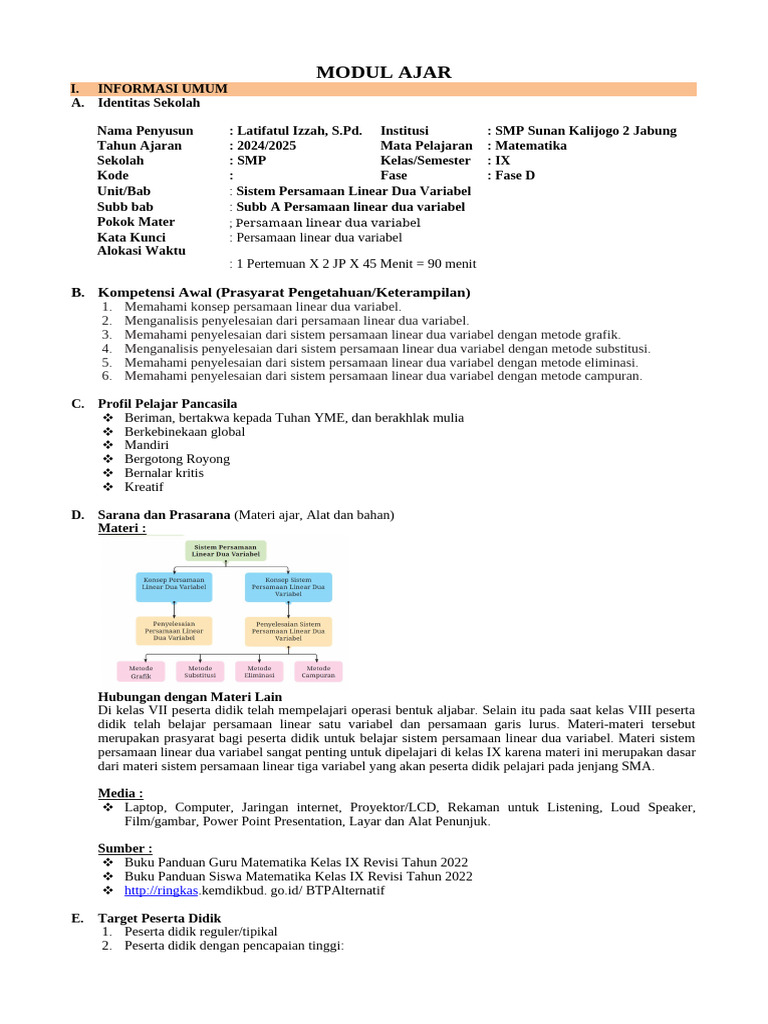 Modul Ajar SPLDV | PDF
