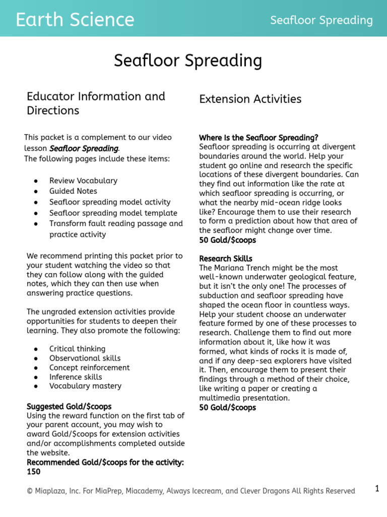 Seafloor Spreading Student PDF | PDF