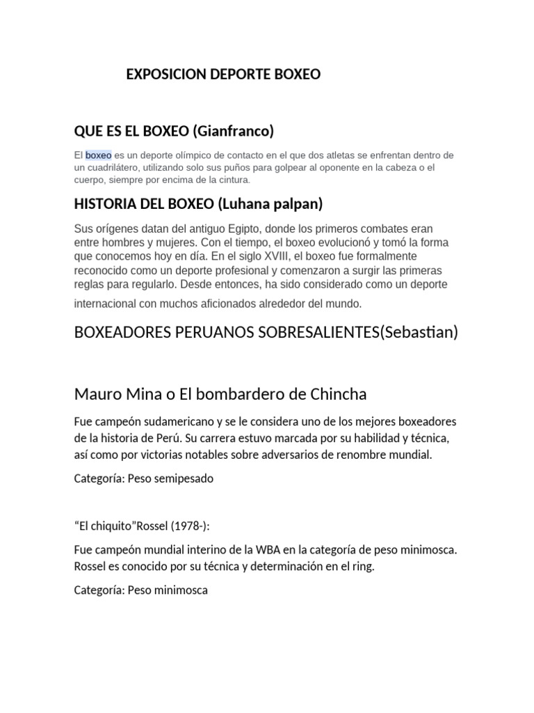 EXPOSICION DEPORTE BOXEO | PDF