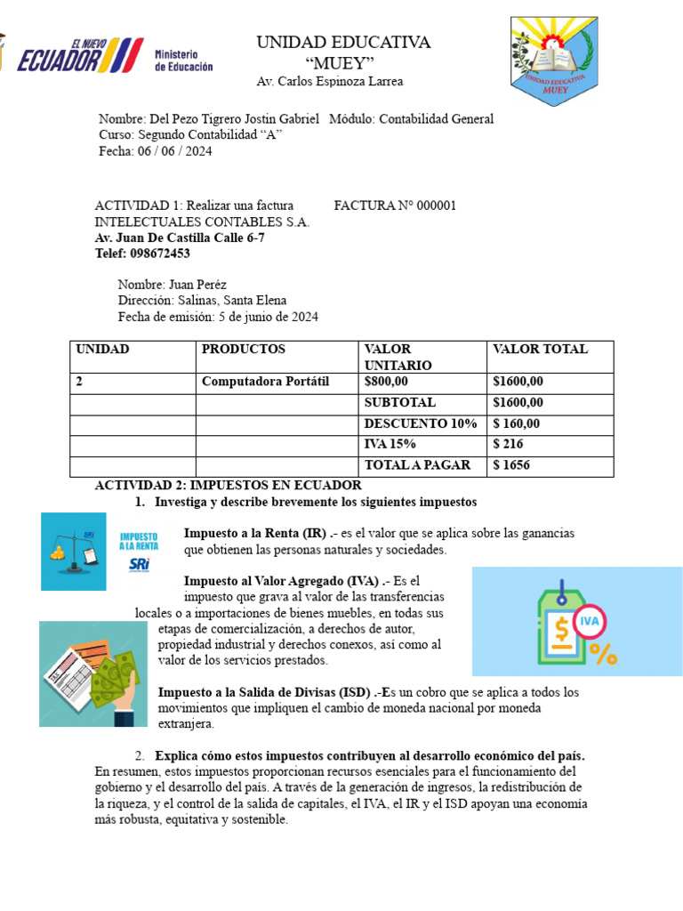 Del Pezo Tigrero Jostin 2do | PDF | Impuestos | Impuesto al valor agregado
