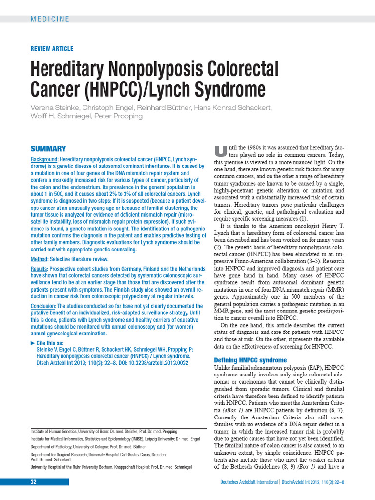 Hereditary nonpolyposis colorectal cancer (HNPCC):Lynch syndrome | PDF