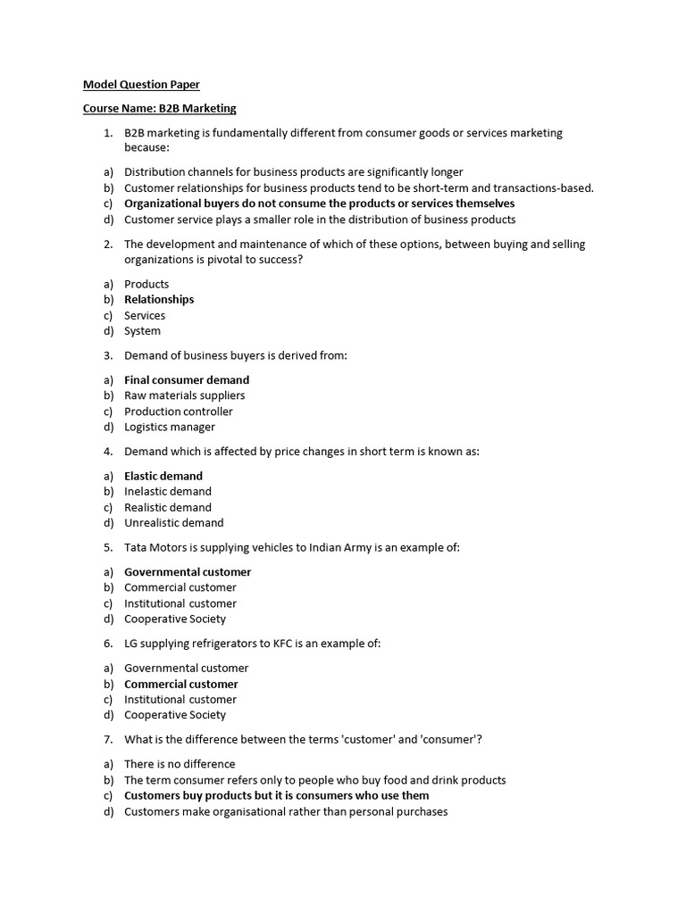 B2B Marketing Model Paper | PDF