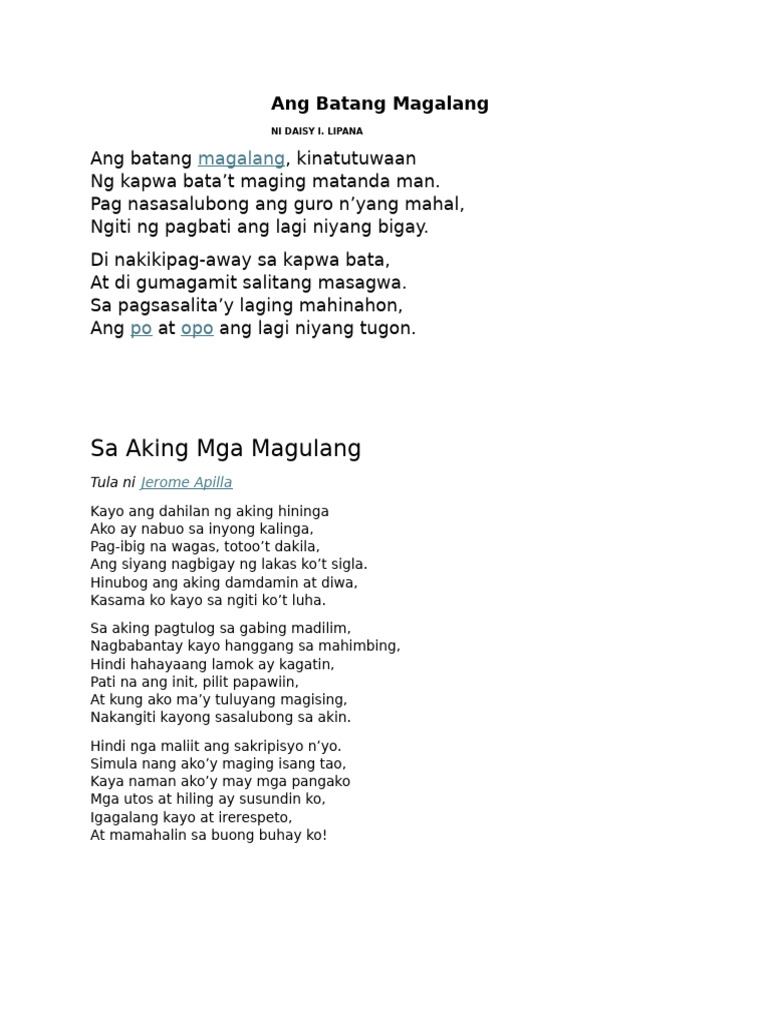 Mga Tula para Sa Buwan NG Wika | PDF