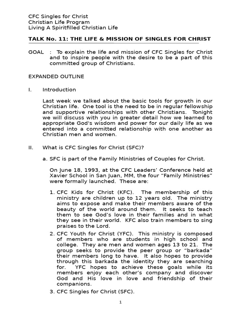 CFC Singles For Chris CLP Talk No. 11 | PDF | Theology | Religious ...